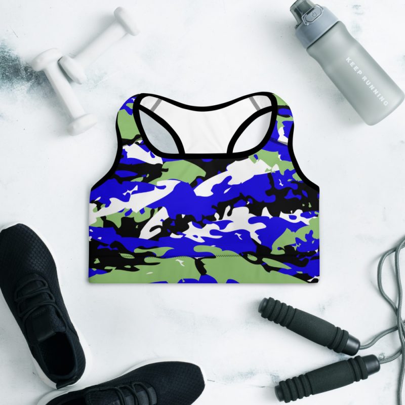 Blue Army Print - Padded Sports Bra | Quality Apparel and More